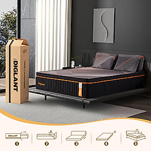 DIGLANT TwinXL Mattress, 14 Inch Plush Memory Foam Hybrid Mattress with Individually Pocket Coils for Pressure Relief,Balanced Support, TwinXL Size Mattress in Box, Motion Isolation