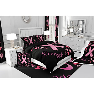 Erosebridal Pink Ribbon Breast Cancer Comforter Cover Butterfly Bedding Set,Flying Butterflies Duvet Cover Breast Cancer Gifts for Women Chemo Friend Coworker Bedroom Decor Queen Size Black