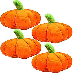 4 Pieces Stuffed Pumpkin Fluffy Pumpkin Plush Toy Thanksgiving Halloween Pumpkins Decorative Couch Throw Pillow Pumpkin Toys Gift for Kids Toddlers Babies Orange
