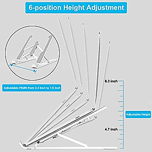 Adjustable Laptop Stand for Desk, Portable Computer Stand Laptop Riser for Desk, Fold able Laptop Holder, 6 Angles Computer Riser, Compatible with 9-15.6 Inch Laptops, Phone, Tablets, Books (White)