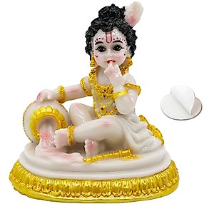 Indian God Baby Krishna Statue - 4.1" H Handmade Hindu Idol Krishna Figurine for Car Dashboard India Home Office Mandir Temple Pooja Item Murti Puja Product Diwali Gifts