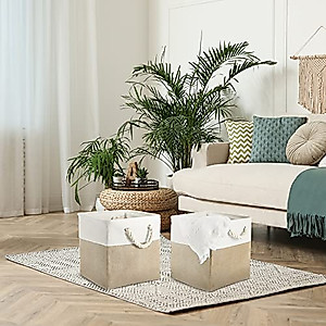 6 Pieces Cube Storage Bins Small Foldable Storage Cube Baskets with Sturdy Carry Handles Multipurpose Storage Cube Baskets Organizer Bin for Home, Office, Nursery (White, Light Brown,11 x 11 Inch)