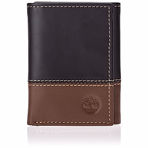 Timberland mens Leather Trifold Wallet With Id Window, Black/Brown (Hunter), One Size