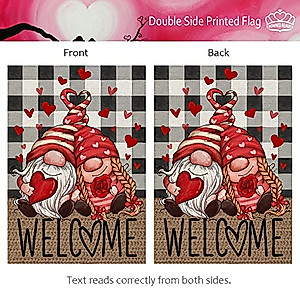 CROWNED BEAUTY Valentines Day Gnomes Garden Flag for Outside 12x18 Inch Small Double Sided Plaid Yard CF673-12
