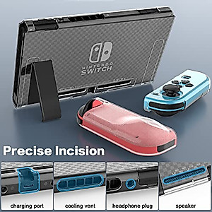 HEYSTOP Switch Case and Screen Protector - Dockable Soft TPU Protective Cover for Nintendo Console With 6 Thumb Grips and Accessories