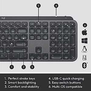 Logitech MX Keys Combo for Business | Gen 2, Full Size Wireless Keyboard and Wireless Mouse, with Keyboard Palm Rest, Bluetooth, Logi Bolt, Quiet Clicks, Windows/Mac/Chrome/Linux - Graphite