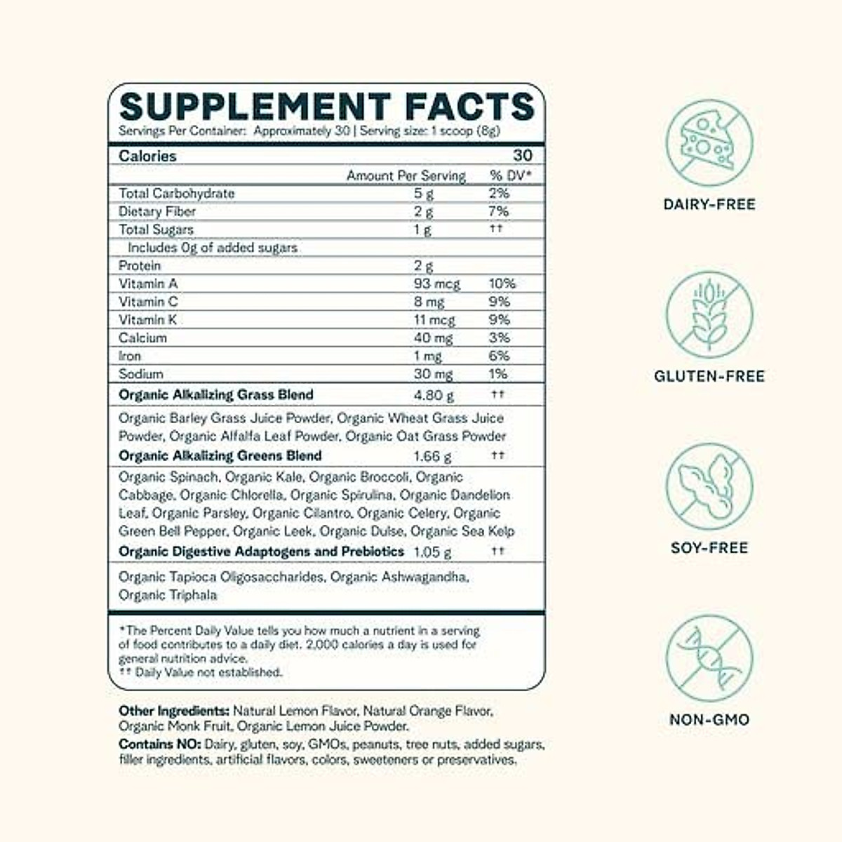 Ora Organic Greens Powder - Vegan, Gluten-Free, Organic Super Greens Drink for Energy and Detox | Antioxidants & Adaptogenic Herbs | 20+ Superfood Greens Blend - Citrus Flavor, 30 Servings