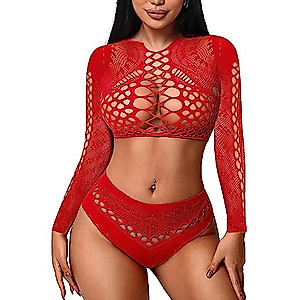 Avidlove Sexy Lingerie Fishnet Lingerie Sets Two Piece Lingerie Sexy Lingerie Panty and Bra Sets Fishnet Outfit A-red