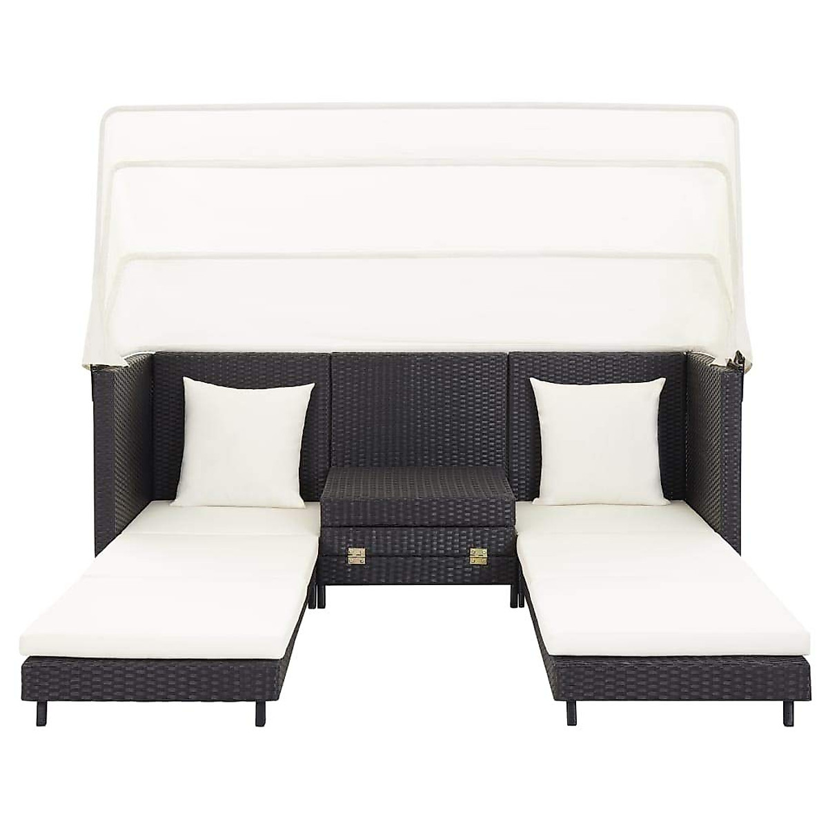 FAMIROSA Extendable 3-Seater Sofa Bed with Roof Poly Rattan Black