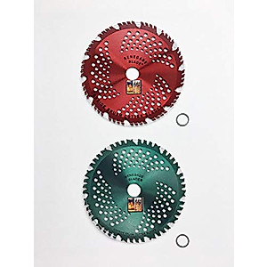 2pk--8"--44t/56t Combo Pack -- (1) 44t Green Viper (1) 56t red Razor -- "Hybrid" Pack -- RENEGADE BLADE® - GS1 Barcoded Shelf Hanging Blister Pack-- Carbide Brush Cutter Blades, 203mm Dia.