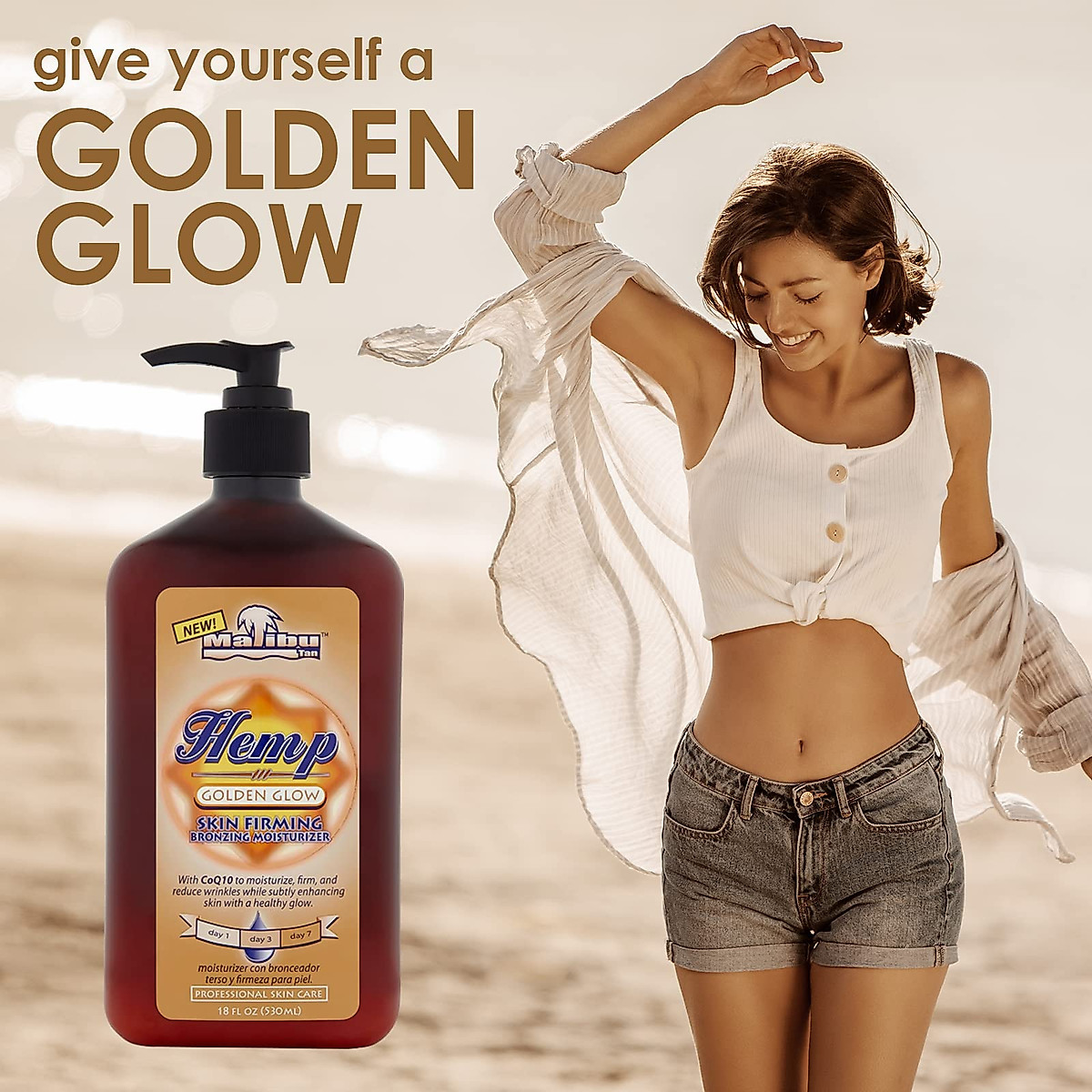 Malibu Tan Hemp Golden Glow Skin Firming Lotion, Medium Deep, 18 fl oz (530 ml) - 1-PACK