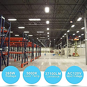 Lightdot 2 Pack LED High Bay Shop Light, 4FT (Large Area Illumination) 265W 37100LM [Eqv.1060W MH/HPS] 5000K Linear Hanging Light for Warehouse, Energy Saving Upto 10000KW*2/5Yrs(5Hrs/Day)
