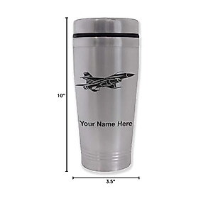 LaserGram 16oz Commuter Mug, Fighter Jet 1, Personalized Engraving Included