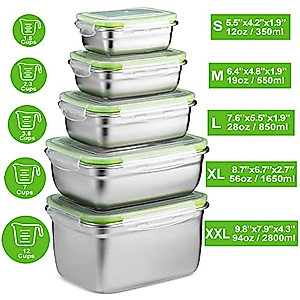 Stainless Steel Food Storage Containers | Leak Proof & Airtight Lids | Set of 5 Containers BPA Free that are Dishwasher & Freezer Safe