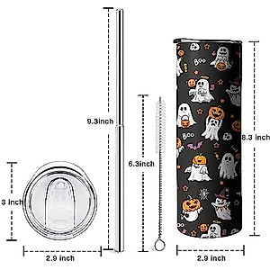 Ceovfoi Halloween Tumbler with Lid and Straw Ghost Boo Witch Ghost Pumpkin Coffee Travel Mug Cup,Witch Goth Decor Halloween Gifts For Women