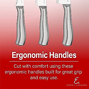 Emeril Lagasse 3-Piece Stainless Steel Kitchen Knife Set (Hollow Handles) - 8” Chef, 5.5” Prep, & 3.5” Paring Knives - Slice Fruits & Meats Effortlessly