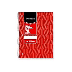 Amazon Basics College Ruled Wirebound Spiral Notebook, 70 Sheet - 5-Pack, Assorted Sunburst Pattern Colors