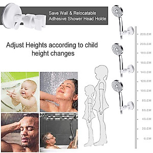 OUO Suction Cup Shower Head Holder Handheld Showerhead Bracket Adjustable Shower Holder, Removable Handheld Showerhead & Wall Mounted Suction Bracket