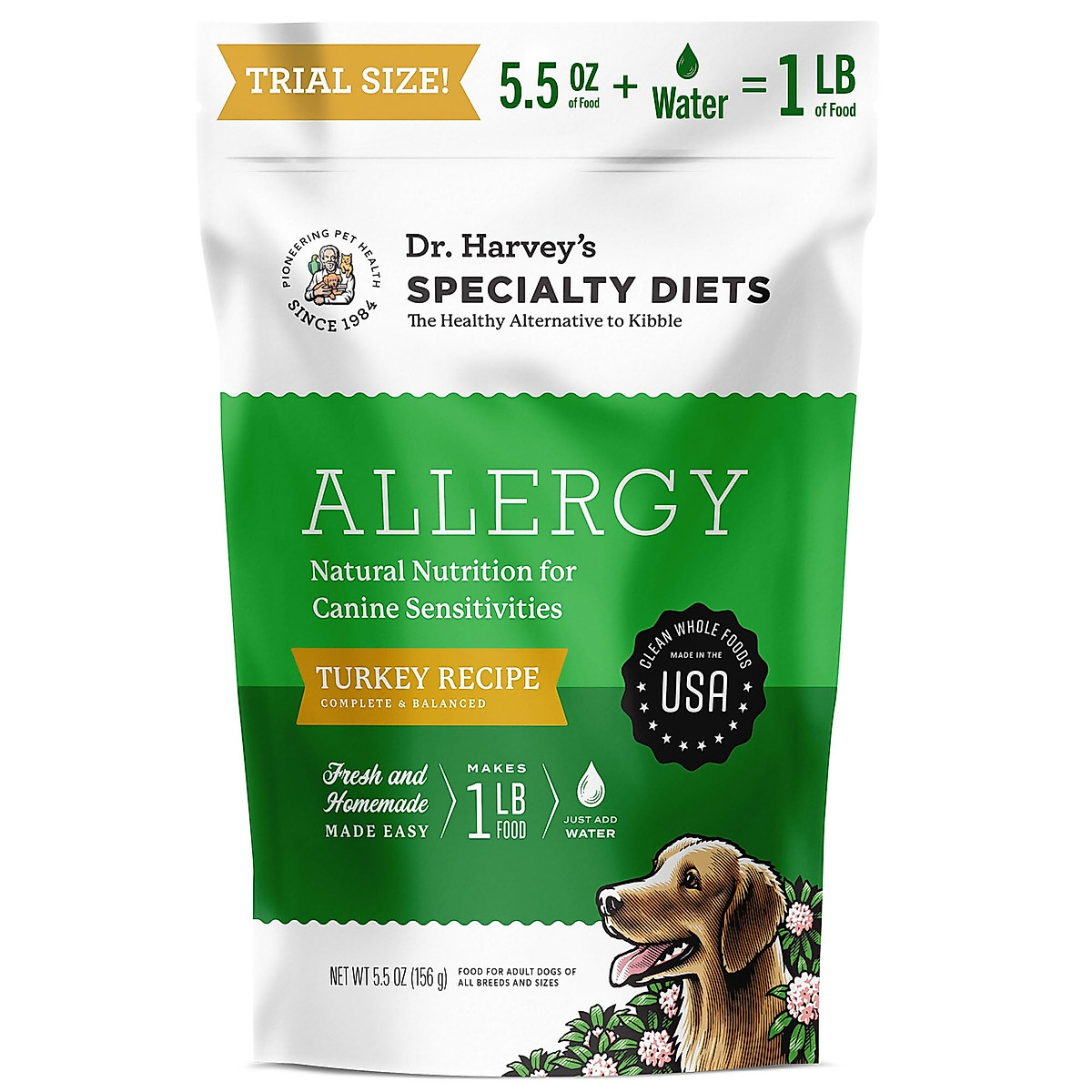 Dr. Harvey's Specialty Diet Allergy Turkey Recipe, Human Grade Dog Food for Dogs with Sensitivities and Allergies, Trial Size (5.5 Ounces)