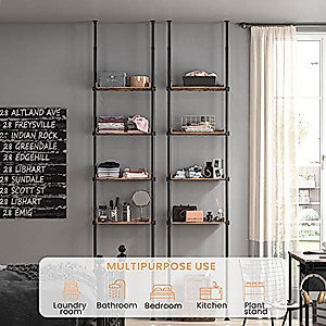 ALLZONE Bathroom Organizer, Over The Toilet Storage, 4-Tier Adjustable Wood Shelves for Small Rooms, Saver Space Rack, 92 to 116 Inch Tall, Narrow Cabinet, Rustic Brown