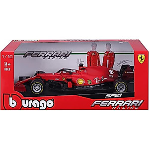 Bburago - 1/18 Scale Model Compatible with Ferrari F1 Racing SF21 # 16 Compatible with Charles Leclerc 2021 Formula 1 Racing Car Scale Model Collectible