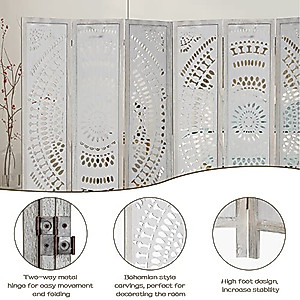 6 Panel Room Divider,Cutout Wood Room Dividers and Folding Privacy Screens,Foldable Natural Wooden Lightweight Room Partition for Office, Bedroom,Terrace(White)