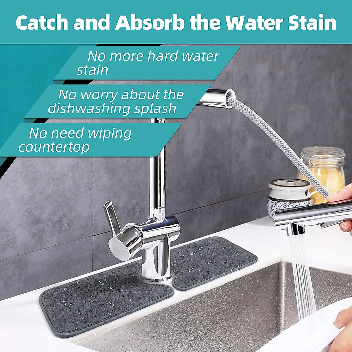 Sink Faucet Mat for Kitchen: PoYang Kitchen Sink Splash Guard Behind Faucet, Kitchen Faucet Absorbent Mat, Faucet Mat for Kitchen Sink, Microfiber Cloth Faucet Mat (4 Pack, 17.7''x4.7'')