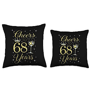 Yellow Wine Crown 68th Birthday Women Girl Lady Cheers to 68 Years Old 68th Birthday Gift for Women Ladies Throw Pillow, 18x18, Multicolor