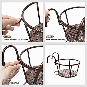 NEISRAI Iron Art Metal Railing Flower Pot Hanging Basket for Indoor Pot Holder Hanger 3 Pack Outdoor Plants Perfect for Porches and Patio Decor (Champagne)