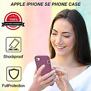 ONOLA iPhone SE 2022 Case with Tempered Glass Screen Protector [2 Packs], Shockproof Dustproof for iPhone SE 2022 3rd Gen/2020 2nd Gen (4.7-inch) in WineRed-Pink.