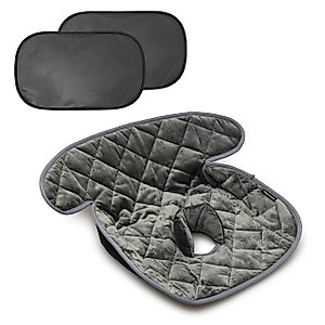 PEBBLEWICK Piddle Pad Child Seat Protector - Raised Waterproof Liner - for Potty Training Accidents, Spills or Crumbs in Carseats, Strollers or High Chairs - Complete with 2 Window Cling Sunshades