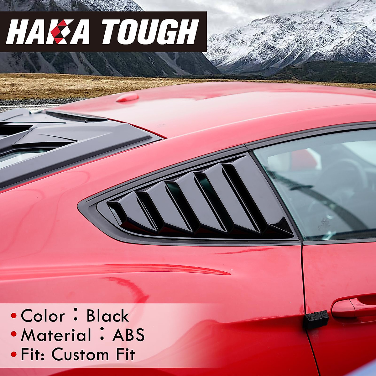 HAKA TOUGH Rear+Side Window Louvers for Ford Mustang 2015-2022, Side Windshield Rear Scoop Cover Sun Shade Mustang GT Accessories, Black 3PCS