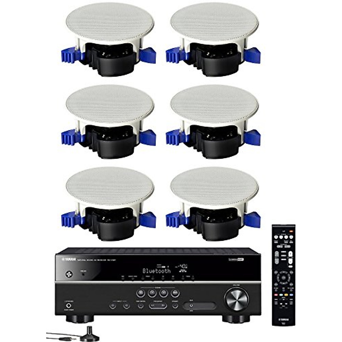 Yamaha 5.1-Channel Wireless Bluetooth 4K A/V Home Theater Receiver + Yamaha Easy-to-Install Natural Sound Moisture Resistant 6.5" High Performance in-Ceiling Speakers (Set of 6)