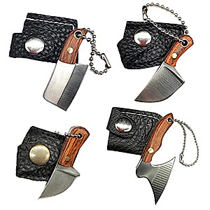 STARDW Damascus Pocket Knife Set Mini Axe Shape Tiny Knife Set EDC Knife Set Tiny Knife Cleaver for Package Opener Box Cutter -4-piece set