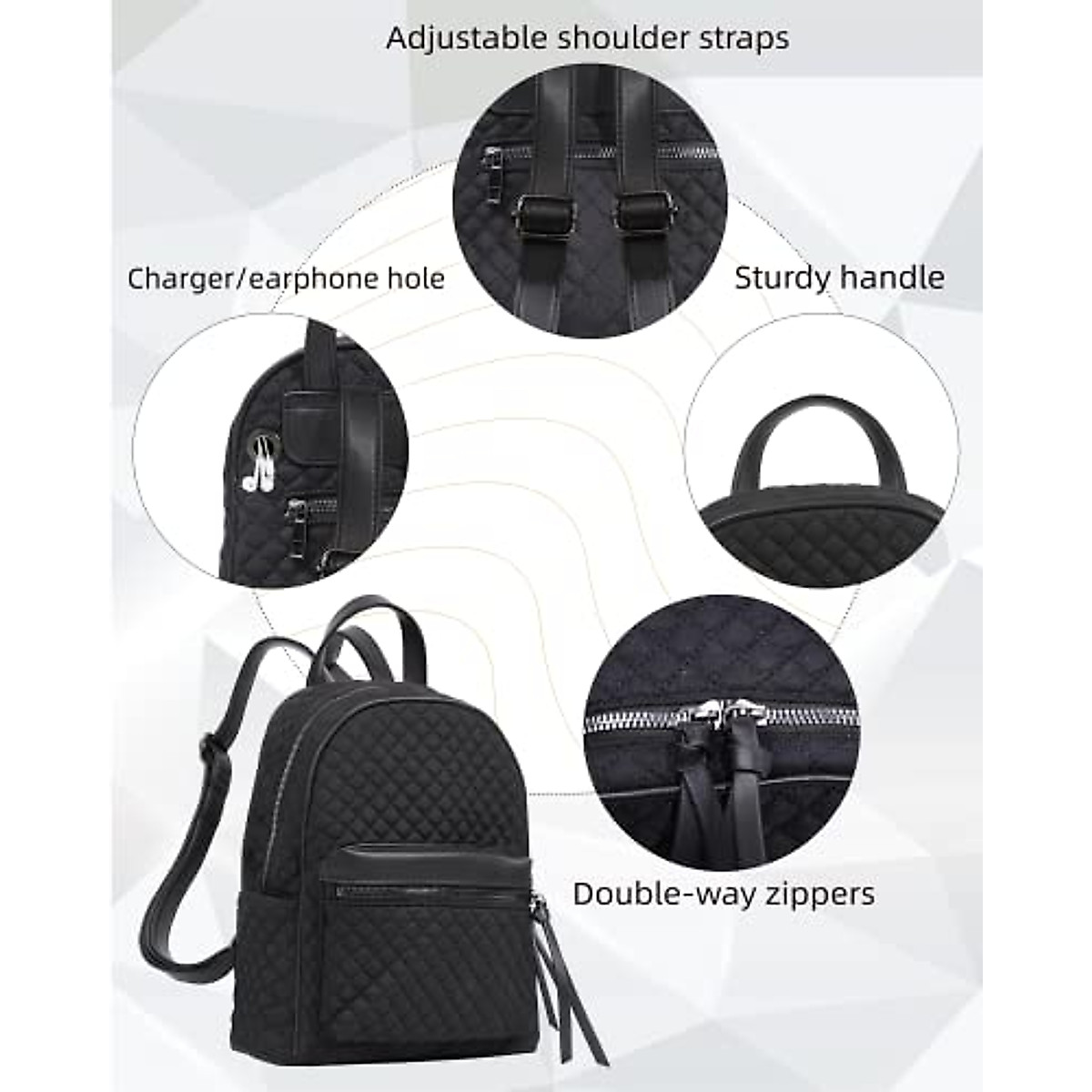 ANNASPEAK Women's Fashion Backpack Purse Satchel Handbags and Shoulder Bag PU Leather Travel bag (Quilted Black, Medium)