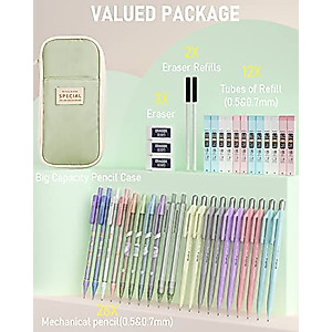 Nicpro 46PCS Aesthetic School Supplies With Big Capacity Pen Case, 26PCS Cute Pastel Mechanical Pencils 0.5 mm & 0.7 mm with 12 Tube HB Lead Refills, Erasers,Eraser Refills for Student Writing Drawing