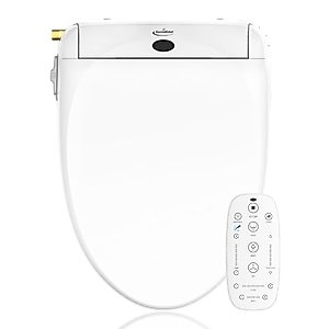 GenieBidet Electric Heated Smart Bidet -Unlimited Warm Water-Self Cleaning-Heated Seat-Elongated-Wireless Remote Control-Convenient Nightlight-Oscillating Wash. USA Customer Support/Service.