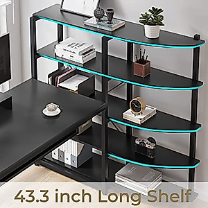 SEDETA  L Shaped Computer Desk, 63'' Corner Gaming Desk, Computer Desk with Storage Shelves, Keyboard Tray, Monitor Stand and Headphone Hook, Corner Gaming Desk with LED Lights, Black