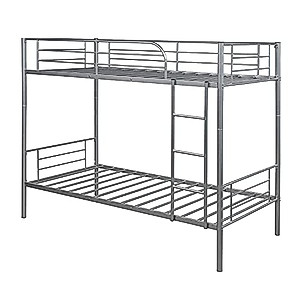 Metal Bunk Bed,Twin Over Twin Heavy Duty Bed Frame with Guardrails and Ladder for Boys, Girls,Teens and Adults,Convertible to 2 Separated beds(Silver)