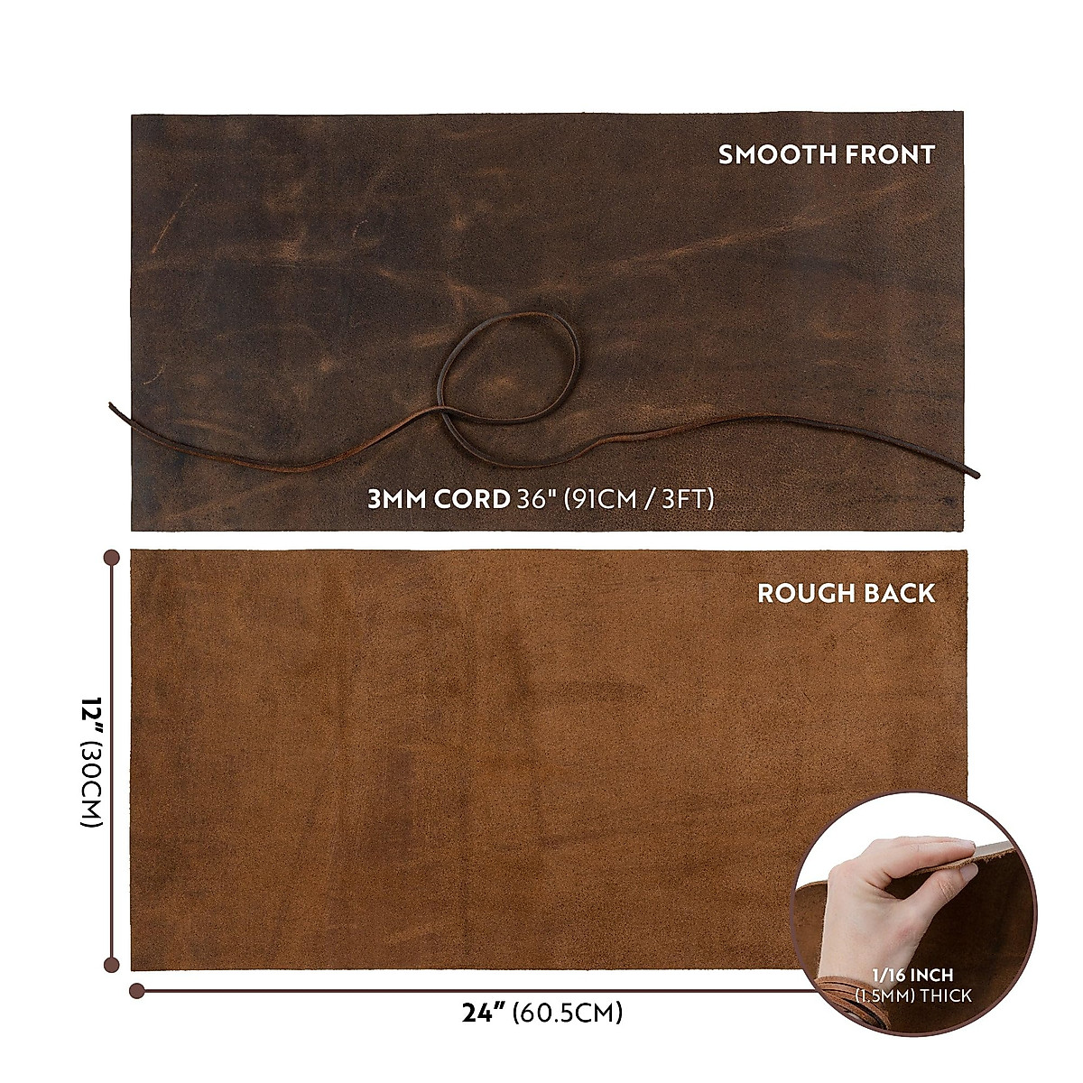 Moonster Genuine Leather Sheets for Crafts, Tooling Leather Sheet 12"x24" – Full Grain Buffalo Leather Fabric, Leather Crafting Kit, Veg Tan Leather for Leather Craft with 36" Cord – Soft Brown