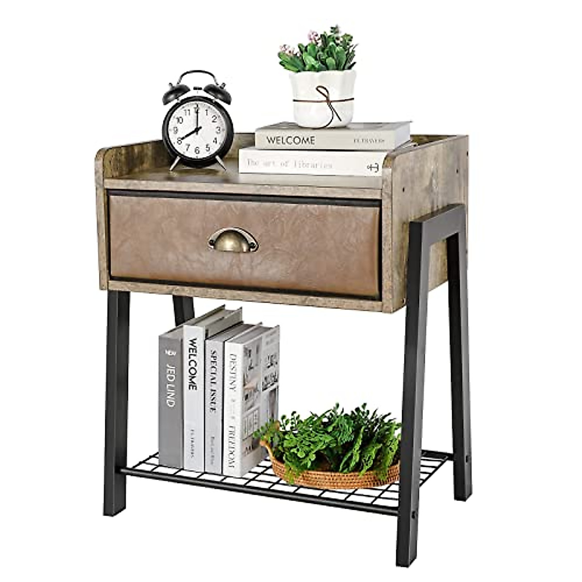 X-cosrack Rustic Nightstand with Drawer, Brown Small Nightstand Bedside Table for Bedroom, Bed Side Table/Night Stand for Living Room, 20.47 x 14.37 x 24 Inch