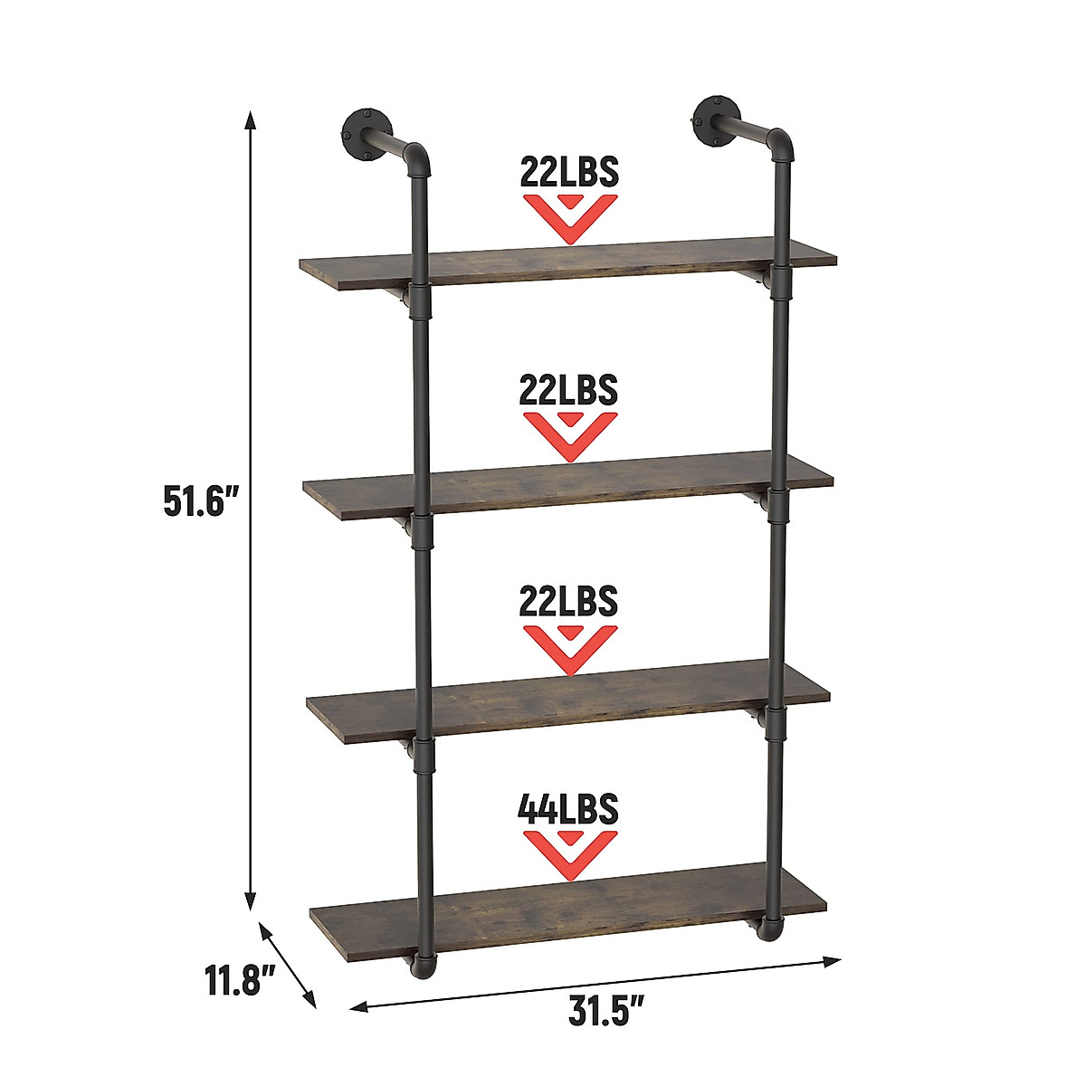 Gezen Industrial Pipe Shelving 31.5in Floating Bookshelf,Wall Mounted Shelves Rustic Floating Shelves, Wall Storage Book Shelves for Living Room, Bedroom, Kitchen (Brown, 2 Tier)