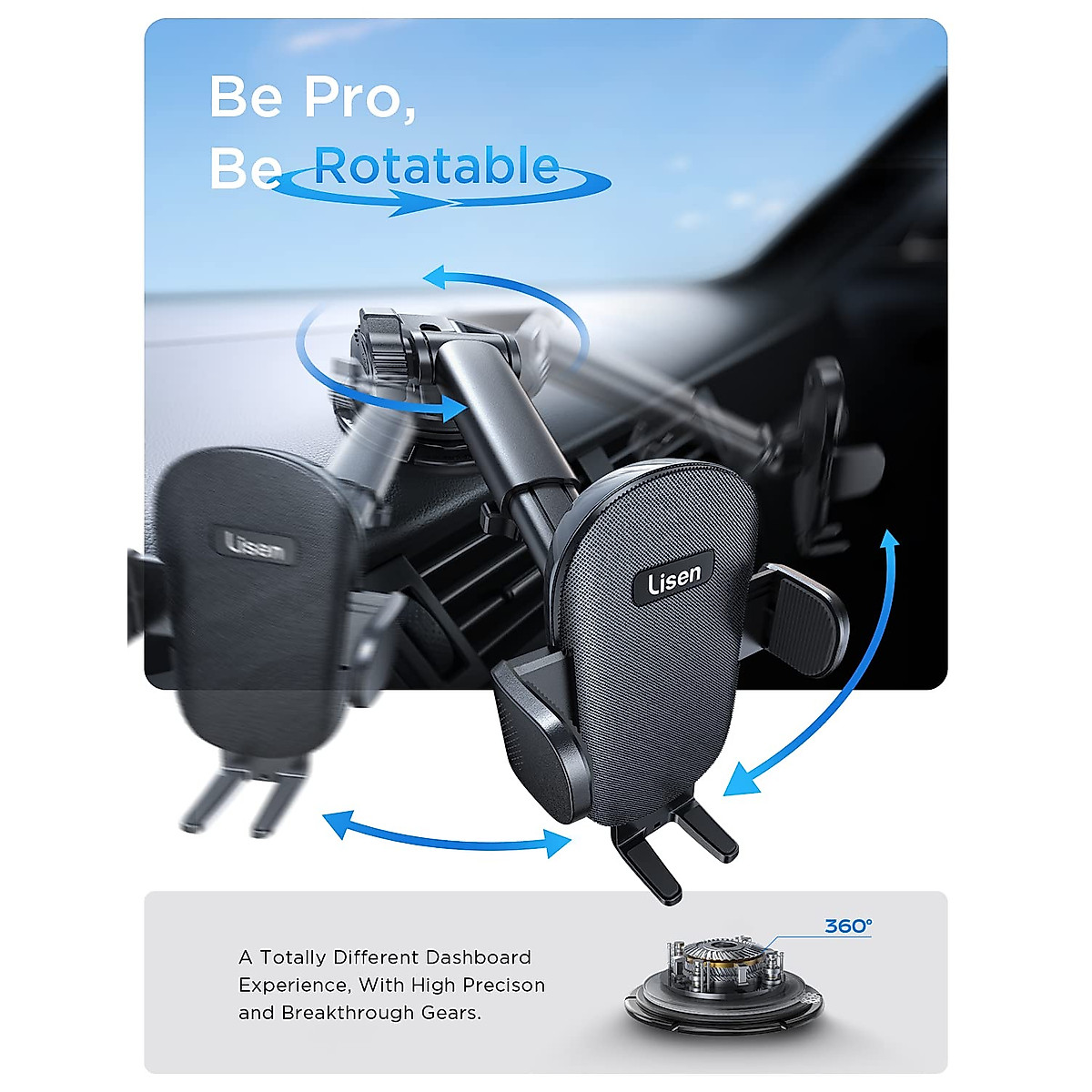 LISEN Car Phone Holder Mount, Dashboard Phone Holder for Car, [Upgrade Super Stickiness & Firmly Grip] Phone Mount for Car Universal Car Phone Holder Compatible for iPhone 14 13 Pro Max Mini Samsung