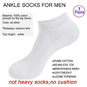 Ait fish 100% Cotton Socks for Men and Women - Thin Low Cut Ankle Socks (White)