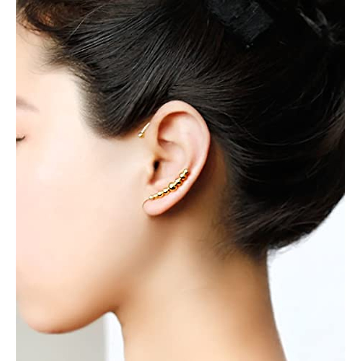 SLUYNZ 925 Sterling Silver Cuff Earrings Wrap for Women Crawler Earrings No Piercing Clip Arround Ear (Yellow-Pair)