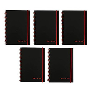 Black n' Red Twin Wire Poly Cover Notebook, 8-1/4 x 5-7/8 inches, Black/Red, 70 Ruled Sheets (C67009) (5)