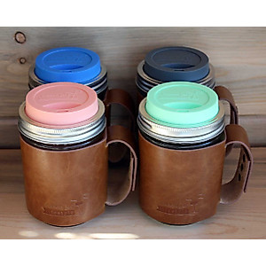 Silicone Drinking Lids with Rust Proof Stainless Steel Bands by Mason Jar Lifestyle (2 Pack, Charcoal Gray, Wide Mouth)