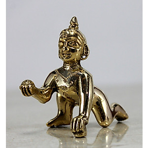 StonKraft Brass Krishna Laddoo Gopal Kanha Makhan Chor Statue Idol Murti Sculpture (Small Size)