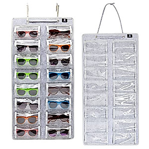 Felt Sunglass Holder for Multiple Glasses,16 Slot Hanging Eyewear Organizer (15.7 x 31.5 In, Grey)