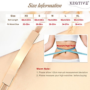XZQTIVE 2 Pieces Women Skinny Metal Chain Waist Belt Stretchy Saree Cinch Belt for Dress Gold Sliver (00 Gold, Fit waist 30-33 in)